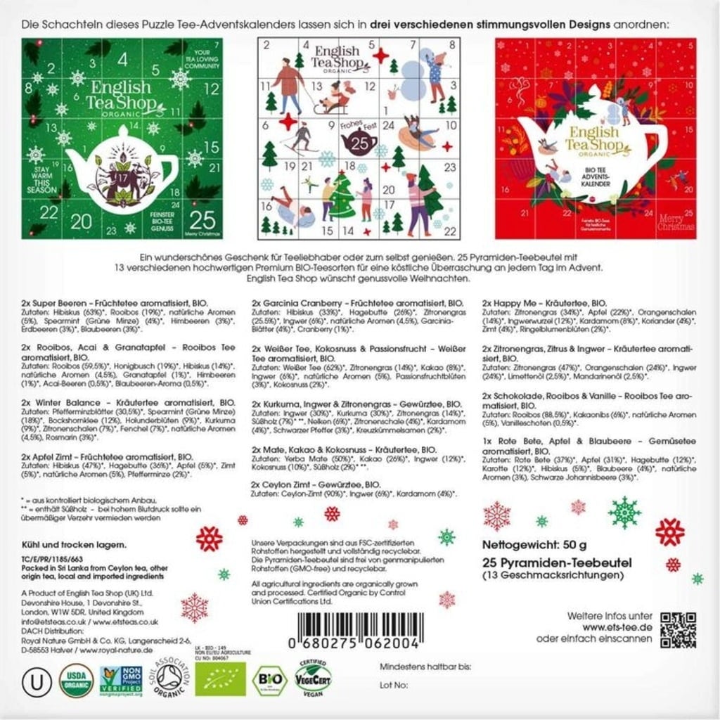English Tea Shop Bio Adventi naptár - "White Ornaments", 50 g ...