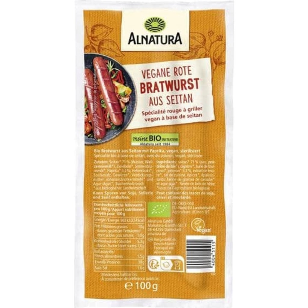 Alnatura Saucisses Rouges Vegan au Seitan Bio, 100 g - Boutique en ...