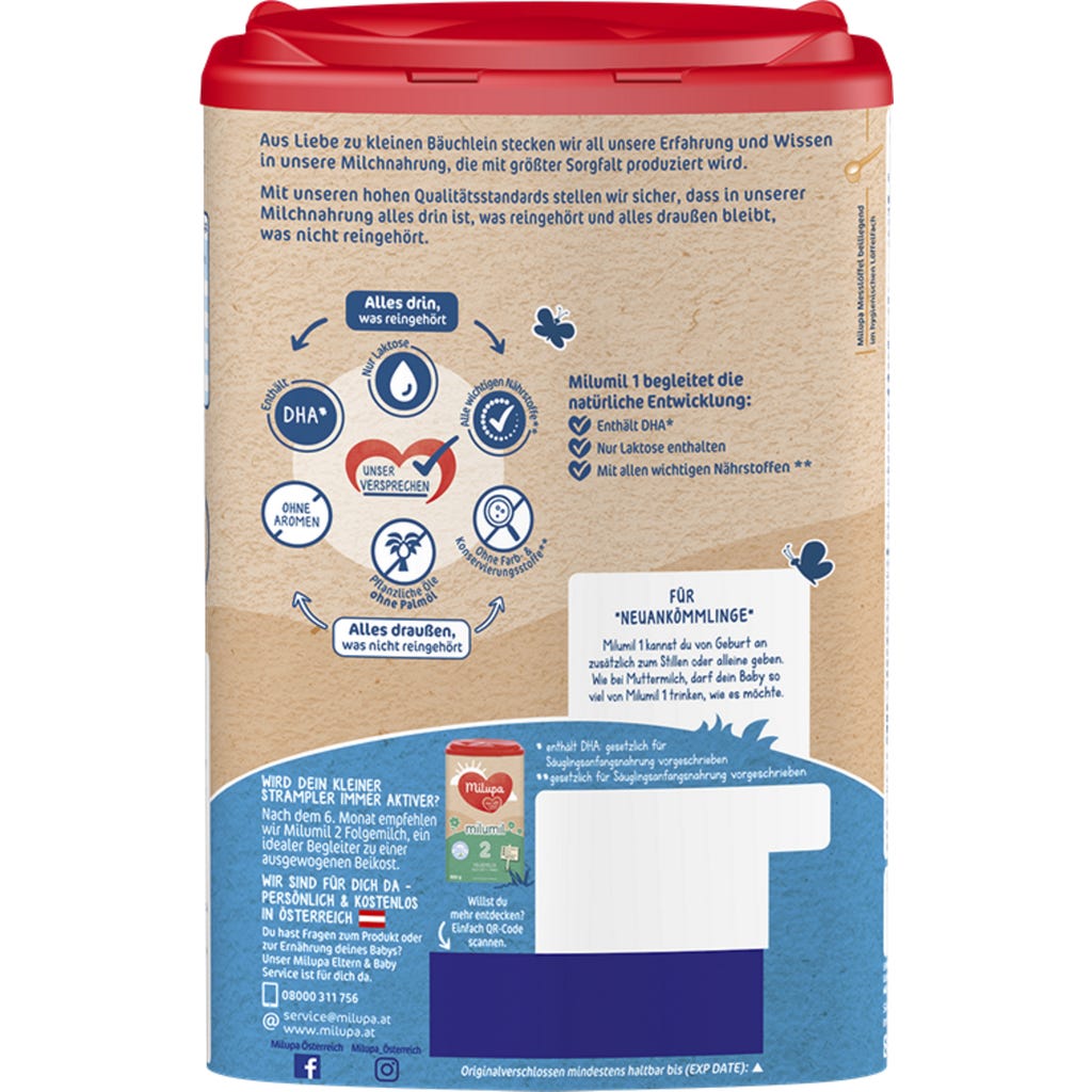 Milupa Infant Formula Based on Cow's Milk - Milumil 1, 800 g - Piccantino