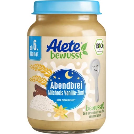 Alete Organic Baby Food Jar - Rice Pudding with Vanilla & Cinnamon, 190 ...