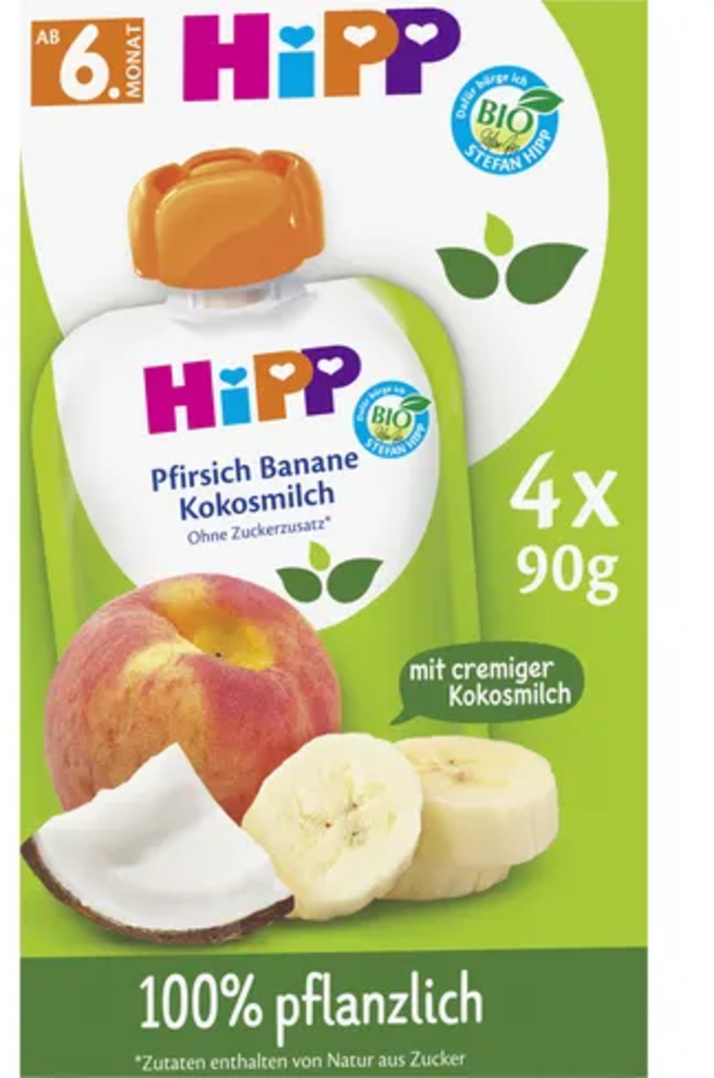 HiPP Bio broskev-banán-kokosové mléko, 360 g - Piccantino Česká republika