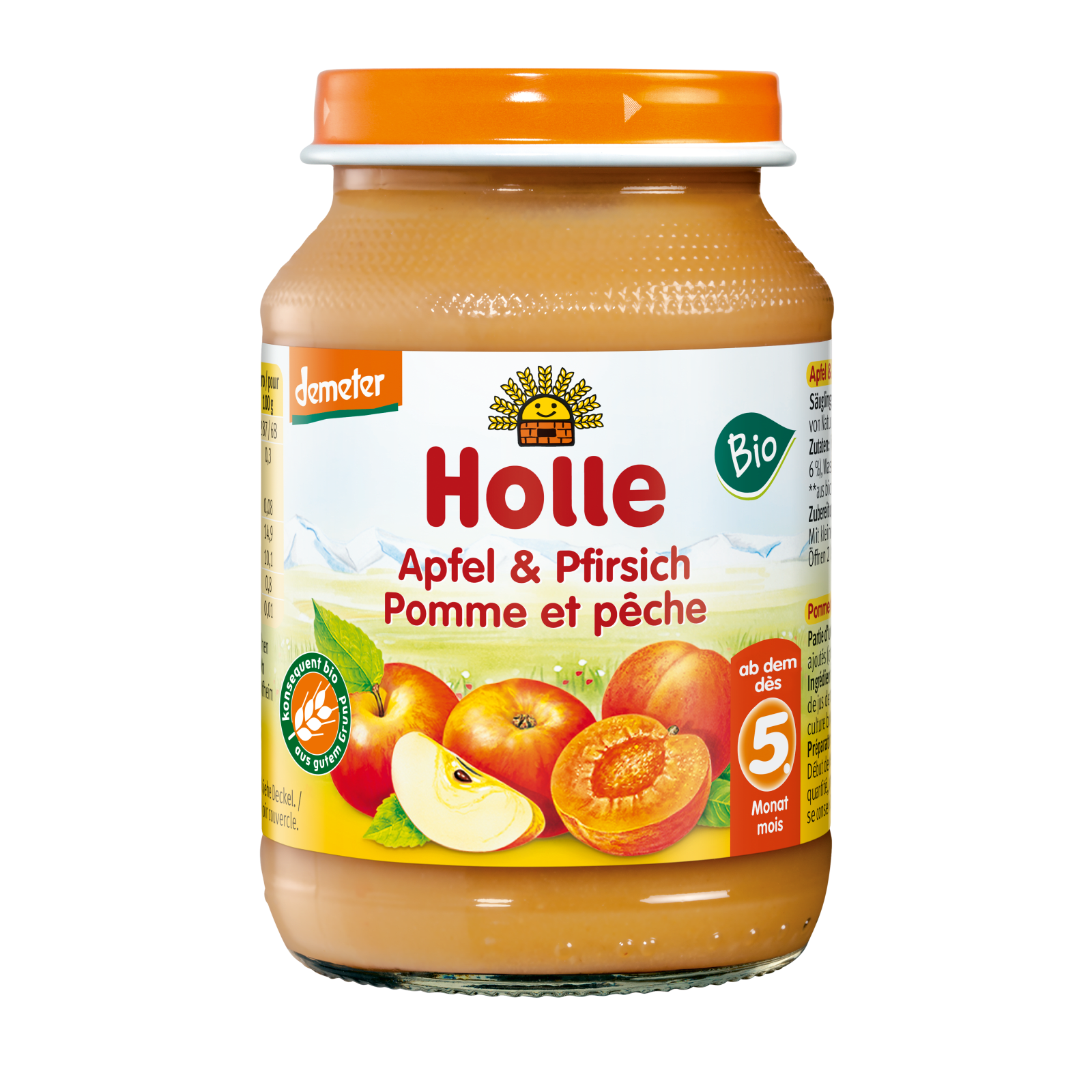Holle Organic Demeter Baby Food Jar - Apple & Peach, 190 g - Piccantino