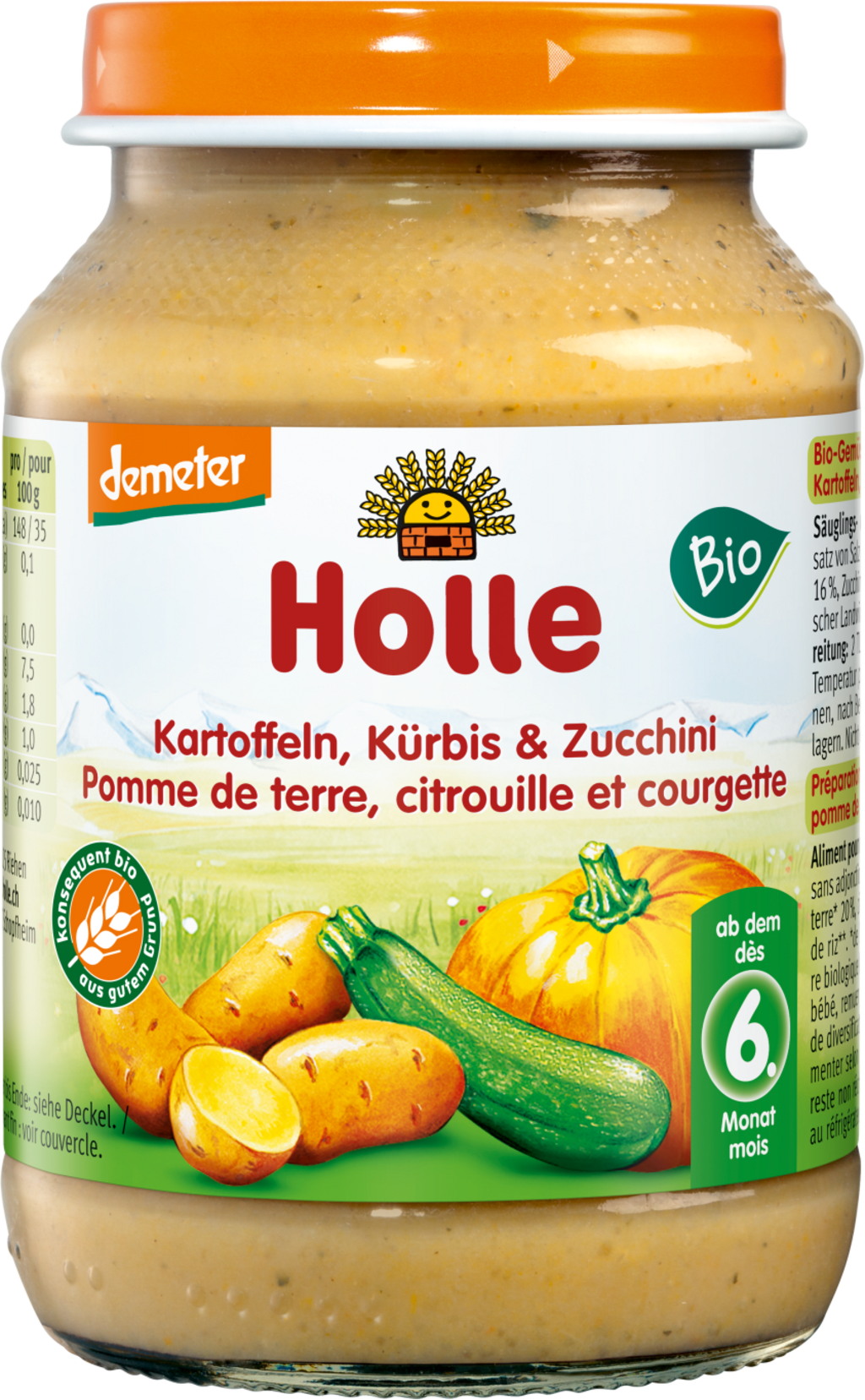 Holle Petit Pot Bio Demeter - Pommes de Terre, Citrouille & Courgette ...