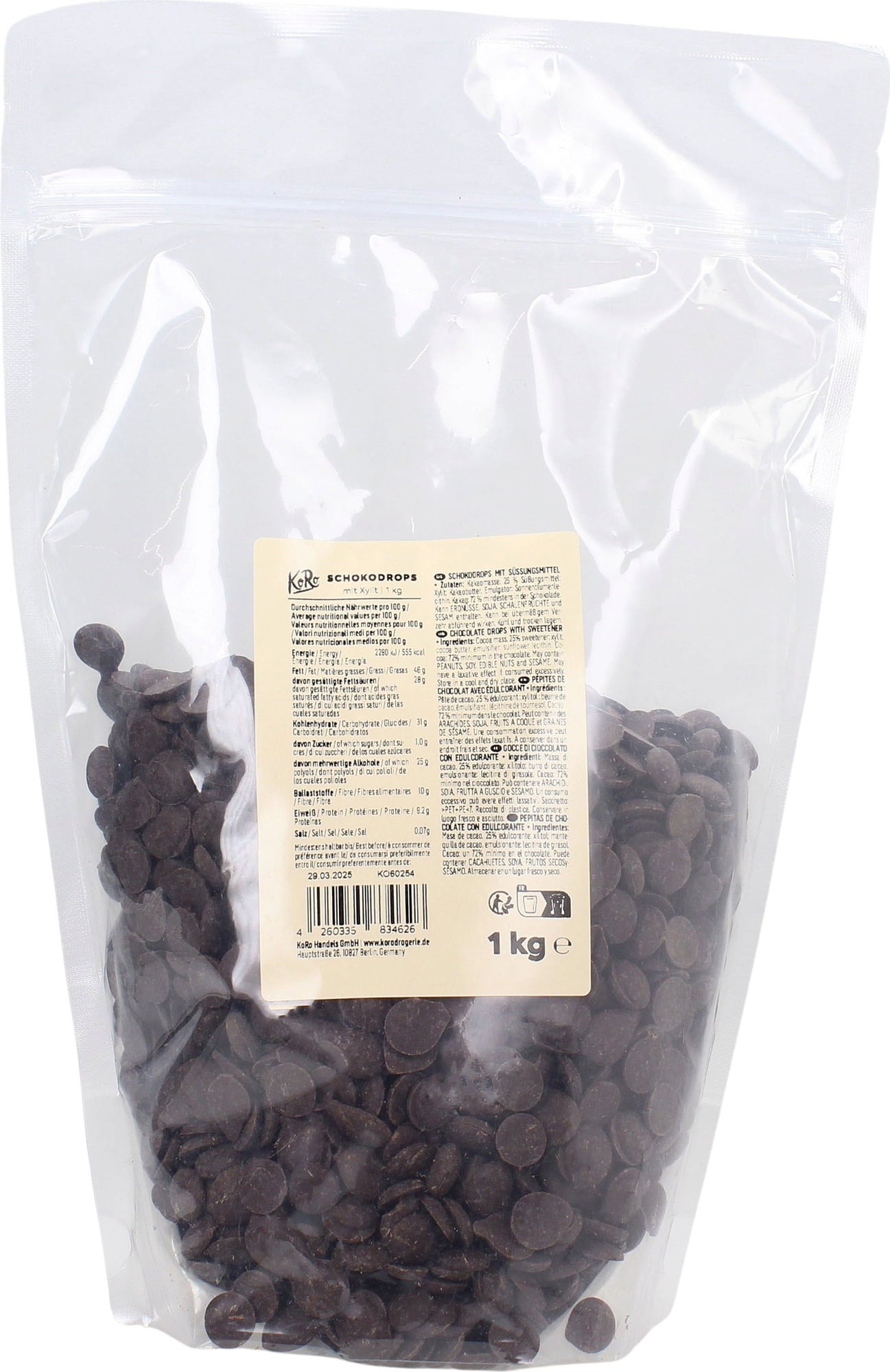 KoRo Csokoládé cseppek xilittel, 1 kilogramm - Piccantino Online Shop
