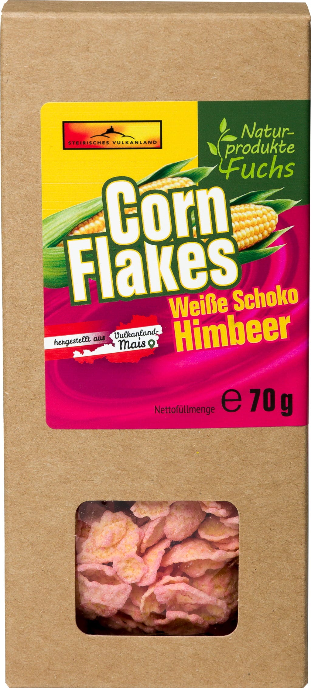 Naturprodukte Fuchs Knabber-Cornflakes Weiße Schoko Himbeer, 70 g ...